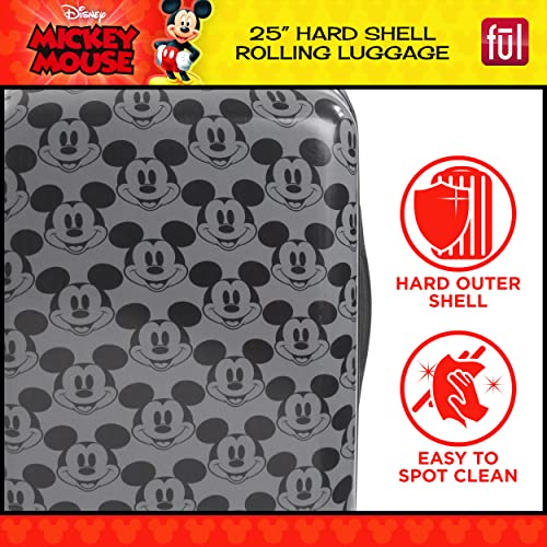 FUL Disney Mickey Mouse 25 Inch Rolling Luggage, Hardshell Suitcase with Wheels, Charcoal