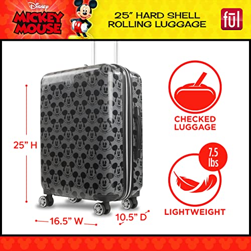 FUL Disney Mickey Mouse 25 Inch Rolling Luggage, Hardshell Suitcase with Wheels, Charcoal