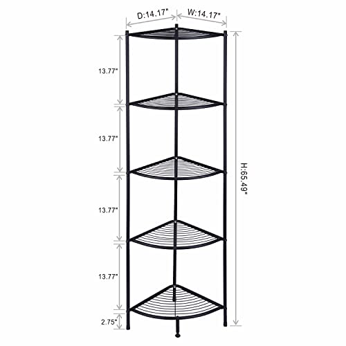 L&H UNICO 5-Tier Corner Spa Tower Standing Corner Wire Shelving Unit Storage Furniture Multipurpose Space Saving Storage Rack, Black