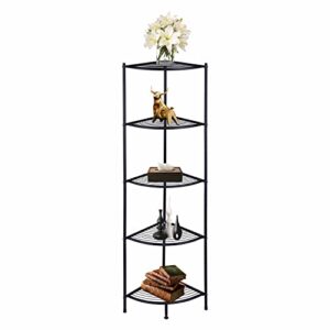 L&H UNICO 5-Tier Corner Spa Tower Standing Corner Wire Shelving Unit Storage Furniture Multipurpose Space Saving Storage Rack, Black