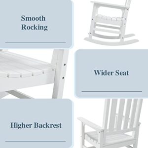 Psilvam Patio Rocking Chair, Poly Lumber Porch Rocker with High Back, 350Lbs Support Rocking Chairs for Both Outdoor and Indoor, Poly Rocker Chair Looks Like Real Wood (White)