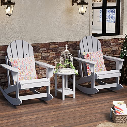 Sundale Outdoor Adirondack Rocking Chair with Pillow/Cushion, Patio Plastic All Weather Adirondack Rocker, Perfect for Outside, Lawn, Garden, Pool, Yard, Grey