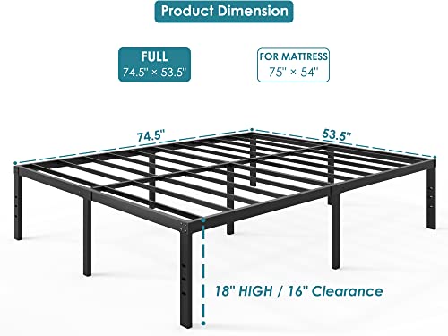 FSCHOS Full-Size-Bed-Frame / 18 Inch High/Metal Bed-Frames-Full/Reinforced Steel Slats Support/No Box Spring Needed/Heavy Duty Mattress Foundation/Easy Assembly/Noise Free/Black