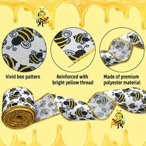 10 Yards Bee Wired Edge Ribbon Bumble Bee Burlap Ribbon Polyester Fabric Summer Bee Decorative Ribbons for Gift Wrapping DIY Craft Party Decoration Hair Bows All Crafting and Sewing (2.5 Inch)