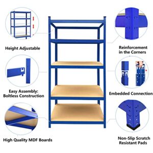 Garage Shelving Units, 5 Tier Metal Shelves for Storage, Storage Shelves Kitchen Shelves Adjustable Metal Shelving Unit Utility Rack Shelves, Heavy Duty 875KG Capacity Pantry Shelves, 28" x 12" x 58"