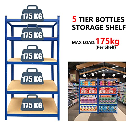 Garage Shelving Units, 5 Tier Metal Shelves for Storage, Storage Shelves Kitchen Shelves Adjustable Metal Shelving Unit Utility Rack Shelves, Heavy Duty 875KG Capacity Pantry Shelves, 28" x 12" x 58"