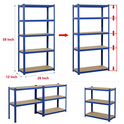 Garage Shelving Units, 5 Tier Metal Shelves for Storage, Storage Shelves Kitchen Shelves Adjustable Metal Shelving Unit Utility Rack Shelves, Heavy Duty 875KG Capacity Pantry Shelves, 28" x 12" x 58"