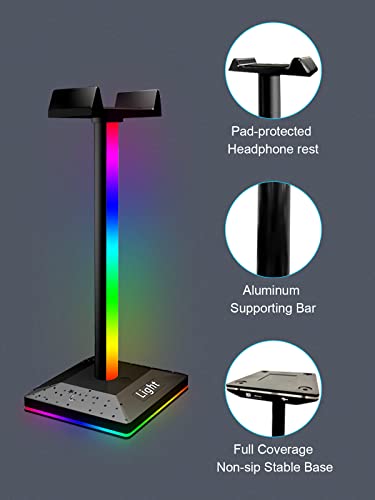 KANTUTOE RGB Gaming Headphone Stand Light with USB Port RGB Gaming Stand Light for Desktop PC Gaming Headset Accessories, Best Gift for Husband, Kids, Boyfriend