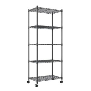 storage shelves (black, 5-shelf) 5-layer family shelf, vertical free combination shelf, kitchen, bedroom, garage, study, storage room, with wheels layer shelf, simple american heavy shelf.