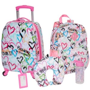 ralme 5 pc. girls’ rolling suitcase set with backpack, neck pillow, water bottle, and luggage tag