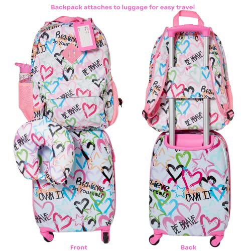 RALME 5 Pc. Girls’ Rolling Suitcase Set with Backpack, Neck Pillow, Water Bottle, and Luggage Tag