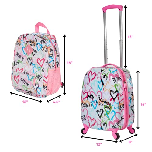 RALME 5 Pc. Girls’ Rolling Suitcase Set with Backpack, Neck Pillow, Water Bottle, and Luggage Tag