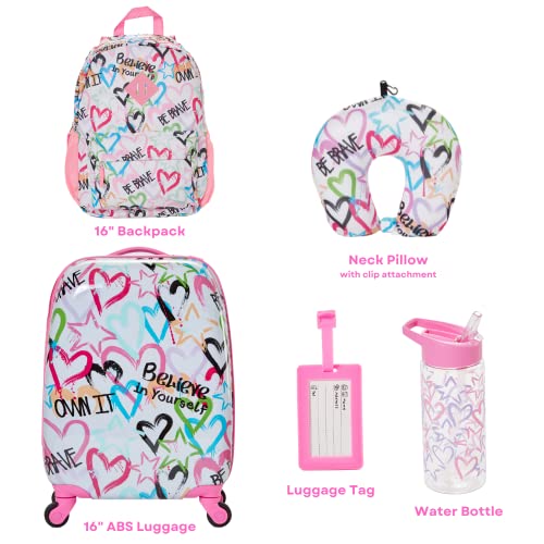 RALME 5 Pc. Girls’ Rolling Suitcase Set with Backpack, Neck Pillow, Water Bottle, and Luggage Tag