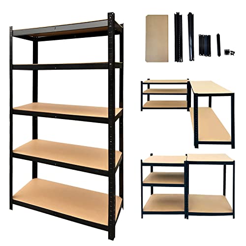 Vandise 5 Tier Heavy Duty Shelving Adjustable Utility Shelf Metal Shelve Steel Storage Rack with MDF Boards, 1929lbs Load Capacity for Garage, Kitchen Commercial (80H x 40W x 20D inch, Black)