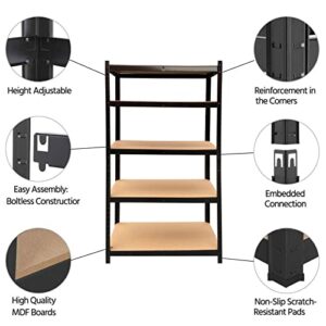 Vandise 5 Tier Heavy Duty Shelving Adjustable Utility Shelf Metal Shelve Steel Storage Rack with MDF Boards, 1929lbs Load Capacity for Garage, Kitchen Commercial (80H x 40W x 20D inch, Black)