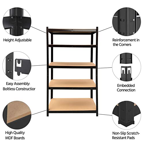 Vandise 5 Tier Heavy Duty Shelving Adjustable Utility Shelf Metal Shelve Steel Storage Rack with MDF Boards, 1929lbs Load Capacity for Garage, Kitchen Commercial (80H x 40W x 20D inch, Black)