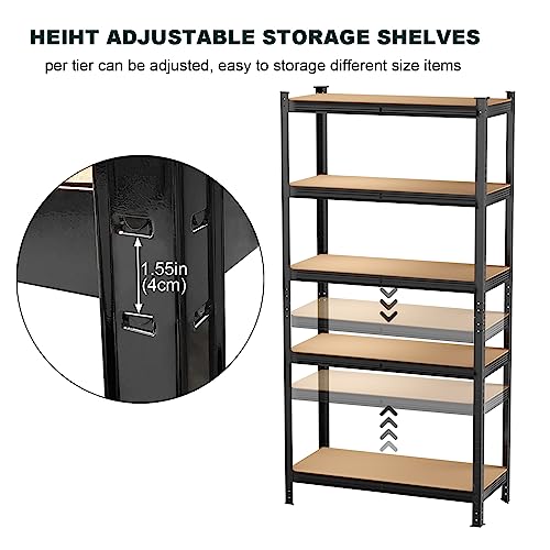 Vandise 5 Tier Heavy Duty Shelving Adjustable Utility Shelf Metal Shelve Steel Storage Rack with MDF Boards, 1929lbs Load Capacity for Garage, Kitchen Commercial (80H x 40W x 20D inch, Black)