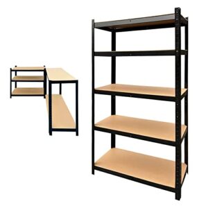 66" storage shelves, heavy duty steel frame 5-tier garage shelving unit, metal multi-use storage rack for home/office/dormitory/garage, adjustable height bolt-free easy installation, black