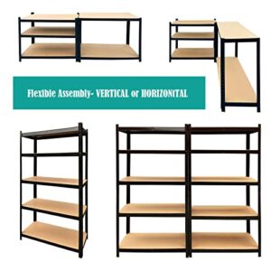 66" Storage Shelves, Heavy Duty Steel Frame 5-Tier Garage Shelving Unit, Metal Multi-Use Storage Rack for Home/Office/Dormitory/Garage, Adjustable Height Bolt-Free Easy Installation, Black