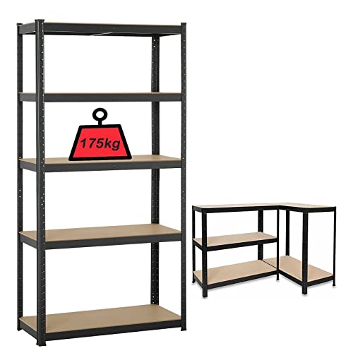 39 x 20 x 77in Utility Shelving Unit Storage Rack, 5-Tier Adjustable Industrial Heavy Duty Metal Garage Shelving Unit, 386lbs Load Capacity per Tier with Anti-Slip Feet, Boltless Installation, Black