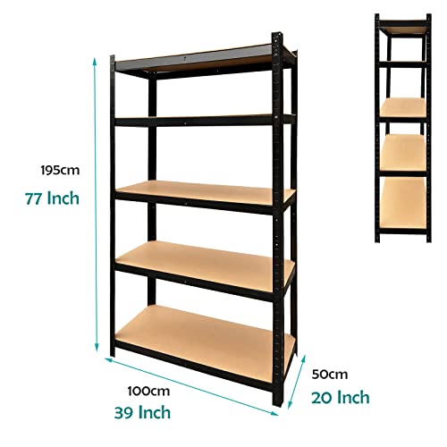 39 x 20 x 77in Utility Shelving Unit Storage Rack, 5-Tier Adjustable Industrial Heavy Duty Metal Garage Shelving Unit, 386lbs Load Capacity per Tier with Anti-Slip Feet, Boltless Installation, Black