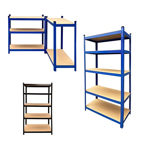 5-Tier Adjustable Storage Shelving Unit Heavy Duty Organizing Shelf Metal Utility Rack Shelves for Kitchen, Pantry, Closet, Garage, Office,59" Hx28 Wx12 D (Blue)