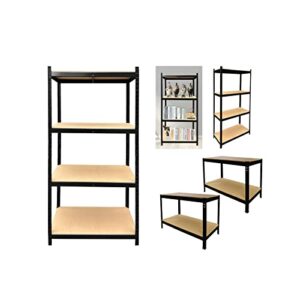 shelves for storage, garage racking shelving unit, 4 tier heavy duty shelf unit for shed warehouse workshop garden, 63" h x 31" w x 16" d, black, metal & mdf boltless assembly system