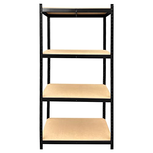 Shelves for Storage, Garage Racking Shelving Unit, 4 Tier Heavy Duty Shelf Unit for Shed Warehouse Workshop Garden, 63" H x 31" W x 16" D, Black, Metal & MDF Boltless Assembly System