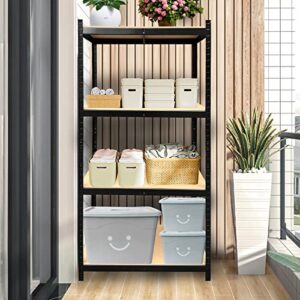 Shelves for Storage, Garage Racking Shelving Unit, 4 Tier Heavy Duty Shelf Unit for Shed Warehouse Workshop Garden, 63" H x 31" W x 16" D, Black, Metal & MDF Boltless Assembly System