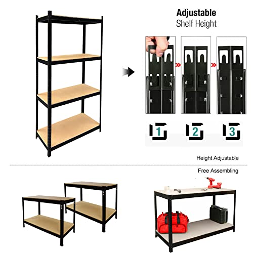 4 Tier Shelving Unit Storage Units Heavy Duty Metal Shelves for Warehouse/Garage/Shed/Workshop/Commercial/Industrial/Kitchen, 1411LB Capacity(353LB per Shelf), 63" H x 31" W x 16" D Black