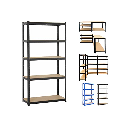 5 Tier Shelving Unit Storage Units Heavy Duty Metal Shelves for Warehouse/Garage/Shed/Workshop/Commercial/Industrial/Kitchen, 1929LB Capacity(386LB per Shelf), 67" H x 30" W x 12" D Black