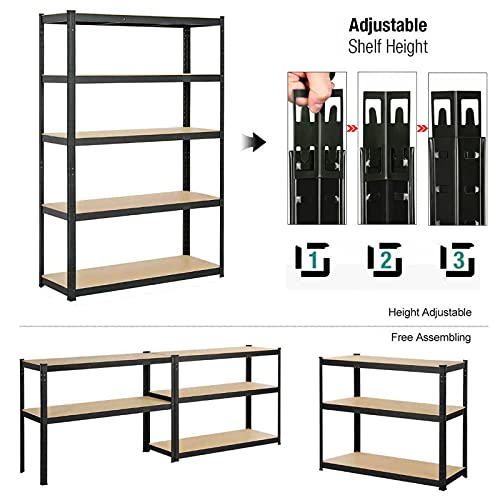 5 Tier Shelving Unit Storage Units Heavy Duty Metal Shelves for Warehouse/Garage/Shed/Workshop/Commercial/Industrial/Kitchen, 1929LB Capacity(386LB per Shelf), 67" H x 30" W x 12" D Black