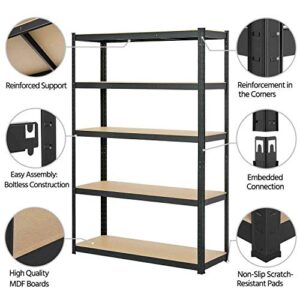 5 Tier Shelving Unit Storage Units Heavy Duty Metal Shelves for Warehouse/Garage/Shed/Workshop/Commercial/Industrial/Kitchen, 1929LB Capacity(386LB per Shelf), 67" H x 30" W x 12" D Black