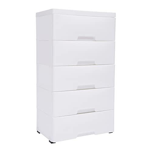 LOYALHEARTDY Plastic Drawers Dresser, Storage Cabinet with 5 Drawers, Closet Drawers Tall Dresser Organizer, Vertical Clothes Storage Tower for Clothes, Toys, Playroom, Bedroom Furniture, White