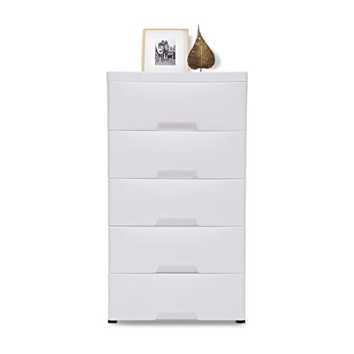 LOYALHEARTDY Plastic Drawers Dresser, Storage Cabinet with 5 Drawers, Closet Drawers Tall Dresser Organizer, Vertical Clothes Storage Tower for Clothes, Toys, Playroom, Bedroom Furniture, White