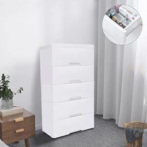 LOYALHEARTDY Plastic Drawers Dresser, Storage Cabinet with 5 Drawers, Closet Drawers Tall Dresser Organizer, Vertical Clothes Storage Tower for Clothes, Toys, Playroom, Bedroom Furniture, White