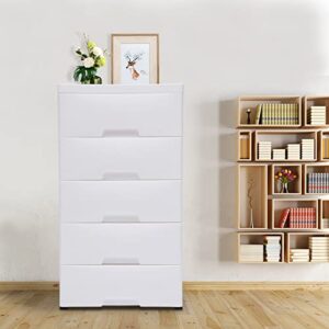 LOYALHEARTDY Plastic Drawers Dresser, Storage Cabinet with 5 Drawers, Closet Drawers Tall Dresser Organizer, Vertical Clothes Storage Tower for Clothes, Toys, Playroom, Bedroom Furniture, White