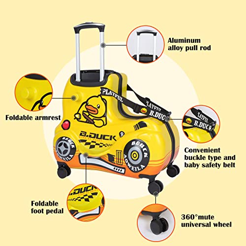 eing Children's Ride-On Travel Suitcase,Travel Rolling Kid's Luggage with Wheels Carry Trolley Luggage with Password Lock,Cute Funny Children's Ride On Trolley Luggage,24 Inch (Yellow Car)