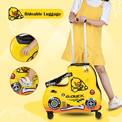 eing Children's Ride-On Travel Suitcase,Travel Rolling Kid's Luggage with Wheels Carry Trolley Luggage with Password Lock,Cute Funny Children's Ride On Trolley Luggage,24 Inch (Yellow Car)