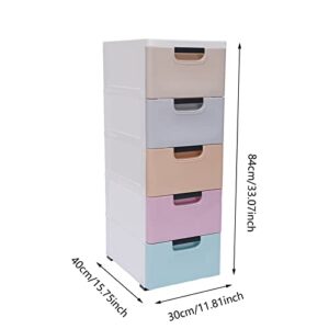 WOQLIBE Dresser Drawer Organizers,Plastic Dresser with 5 Drawers, Tall Storage Cabinet with Wheel, Dresser Drawer Organizers for Clothing/Bedroom/Playing Room,16x12x33 in(Light Elegant)