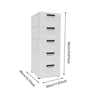 WOQLIBE Dresser Drawer Organizers,Plastic Dresser with 5 Drawers, Tall Storage Cabinet with Wheel, Dresser Drawer Organizers for Clothing/Bedroom/Playing Room,16x12x33 in(Pure White)