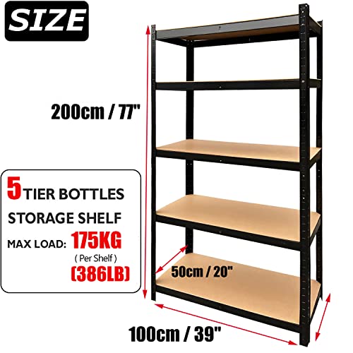 Autofather Garage Storage Shelves 5-Tire Heavy Duty Shelving Units for Workshop/Home Metal Utility Rack, 160kg Per Shelf, 39" W x 20" D x 77" H