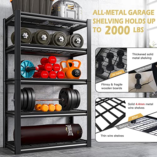 REIBII Garage Shelving Heavy Duty Loads 2000LBS, 72" Garage Storage Shelves Heavy Duty Shelving, Adjustable 5 Tier Metal Shelves for Storage Shelving,Garage Shelves Utility Shelf Rack,72"H*35.5"W*16"D