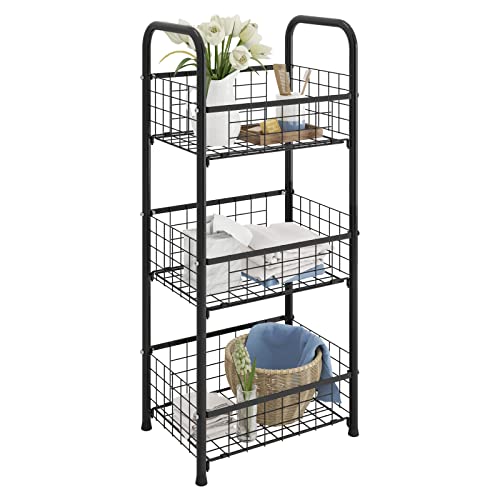 PROXRACER 3-Tier FreeStanding Open Shelf,Bathroom Organizer Shelves Unit with Adjustable Feet, Metal Steel Storage Tower Organizer Rack Basket Cart for Bathroom, Living Room, Balcony, Kitchen