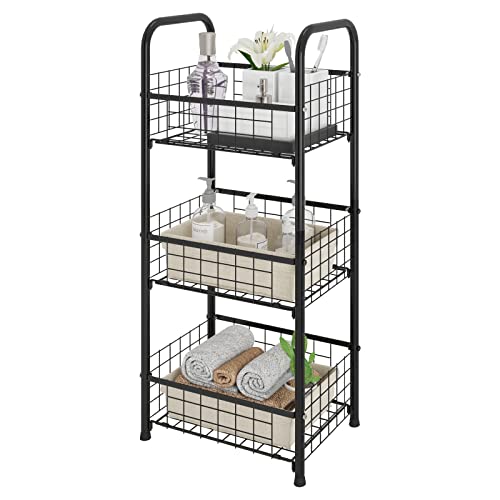 PROXRACER 3-Tier FreeStanding Open Shelf,Bathroom Organizer Shelves Unit with Adjustable Feet, Metal Steel Storage Tower Organizer Rack Basket Cart for Bathroom, Living Room, Balcony, Kitchen