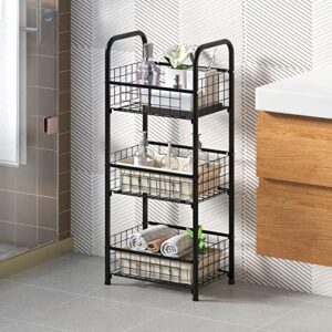 PROXRACER 3-Tier FreeStanding Open Shelf,Bathroom Organizer Shelves Unit with Adjustable Feet, Metal Steel Storage Tower Organizer Rack Basket Cart for Bathroom, Living Room, Balcony, Kitchen