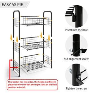 PROXRACER 3-Tier FreeStanding Open Shelf,Bathroom Organizer Shelves Unit with Adjustable Feet, Metal Steel Storage Tower Organizer Rack Basket Cart for Bathroom, Living Room, Balcony, Kitchen