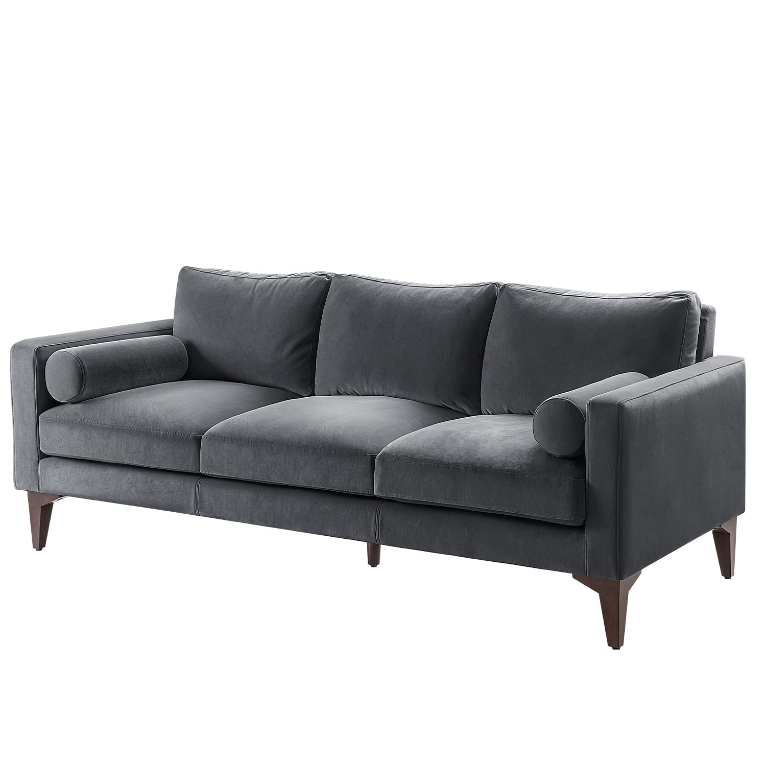 YESHOMY Rivet Mid-Century Upholstered Modern Sofa Couch No Assembly Required Loveseat with Sturdy Wooden Feet, 77" W, Dark Gray Without Shaded Velvet