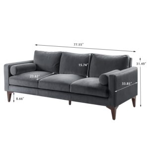 YESHOMY Rivet Mid-Century Upholstered Modern Sofa Couch No Assembly Required Loveseat with Sturdy Wooden Feet, 77" W, Dark Gray Without Shaded Velvet