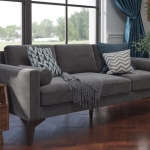 YESHOMY Rivet Mid-Century Upholstered Modern Sofa Couch No Assembly Required Loveseat with Sturdy Wooden Feet, 77" W, Dark Gray Without Shaded Velvet